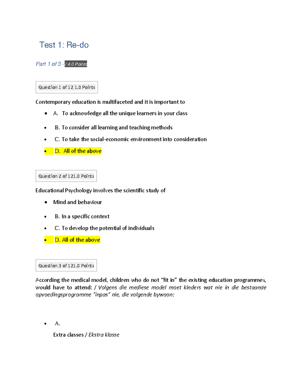 EDCC 323 ALL Tests - Edcc 323 test and quize - Test 1: Re-do Part 1 of ...