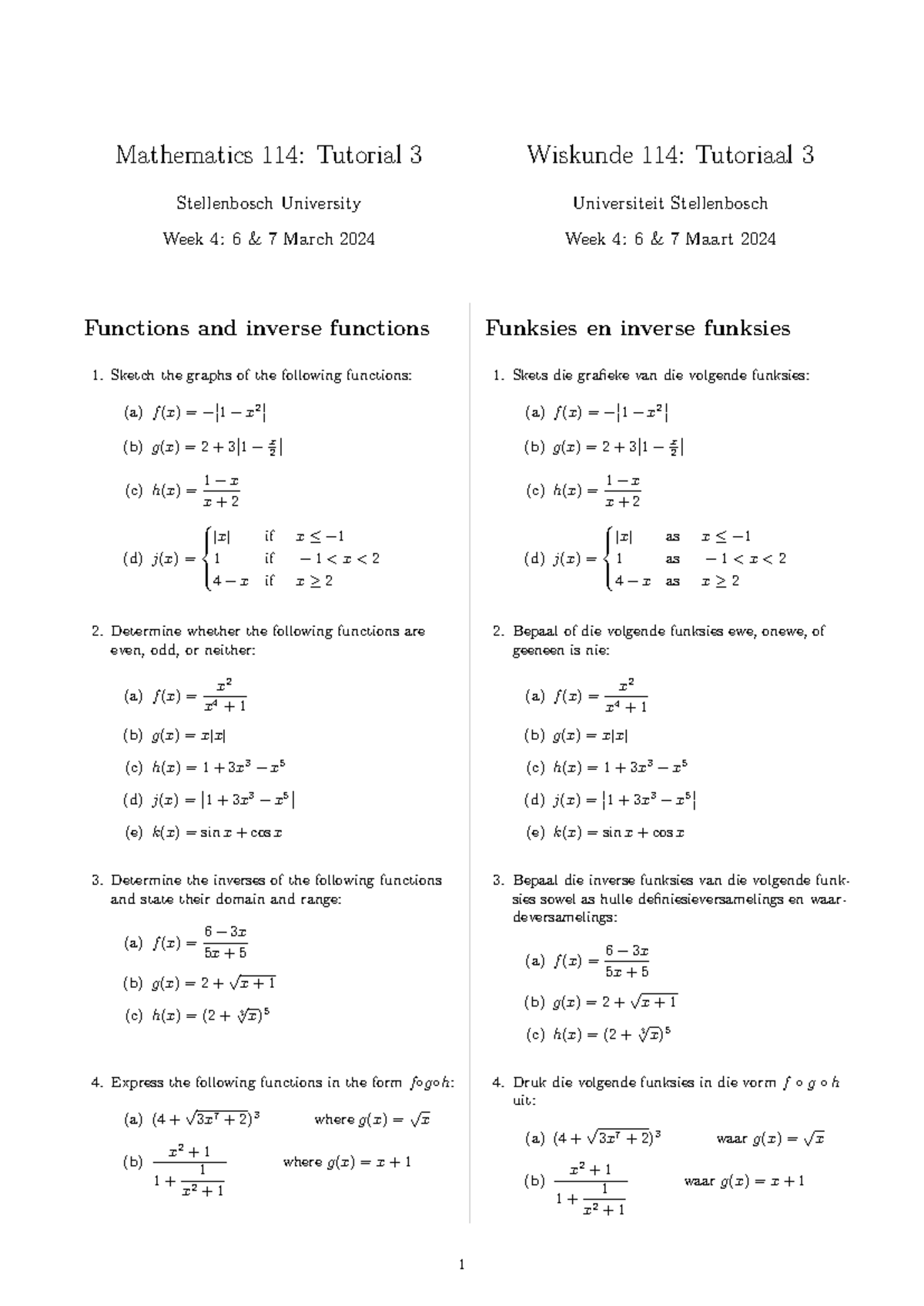 Functions tutorial - Mathematics 114: Tutorial 3 Stellenbosch ...