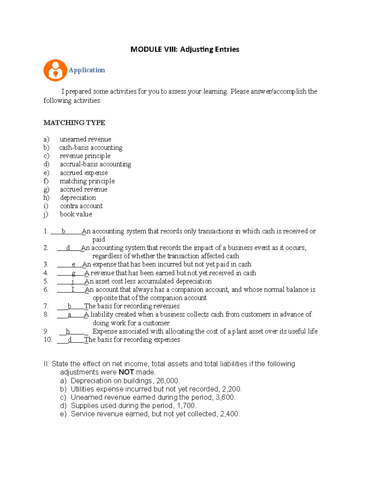 FAR Module 8- Answer Sheet - Application MODULE VIII: Adjusting Entries ...