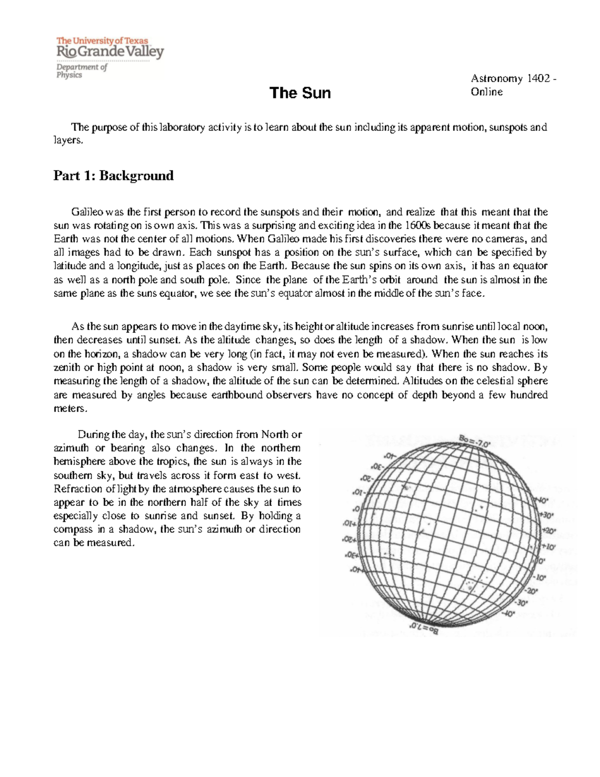 02 The Sun-online - lab - The Sun Astronomy 1402 - Online The purpose of this laboratory ...