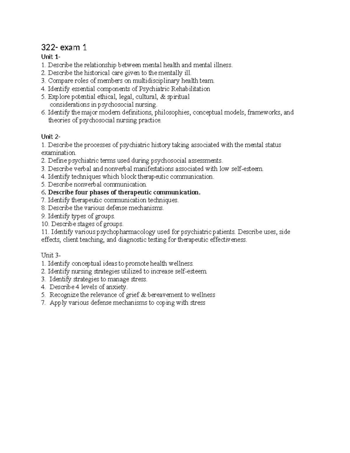 322 exam 1 objectives - Study - 322- exam 1 Unit 1- Describe the ...