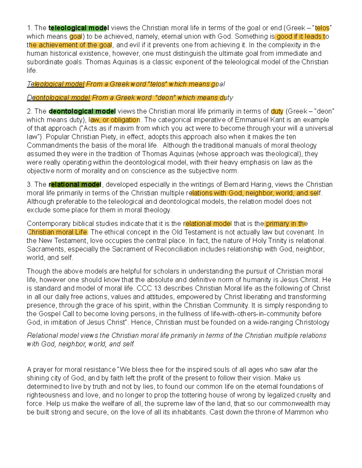 Sources of Christian Morality part 3 - The teleological model views the ...