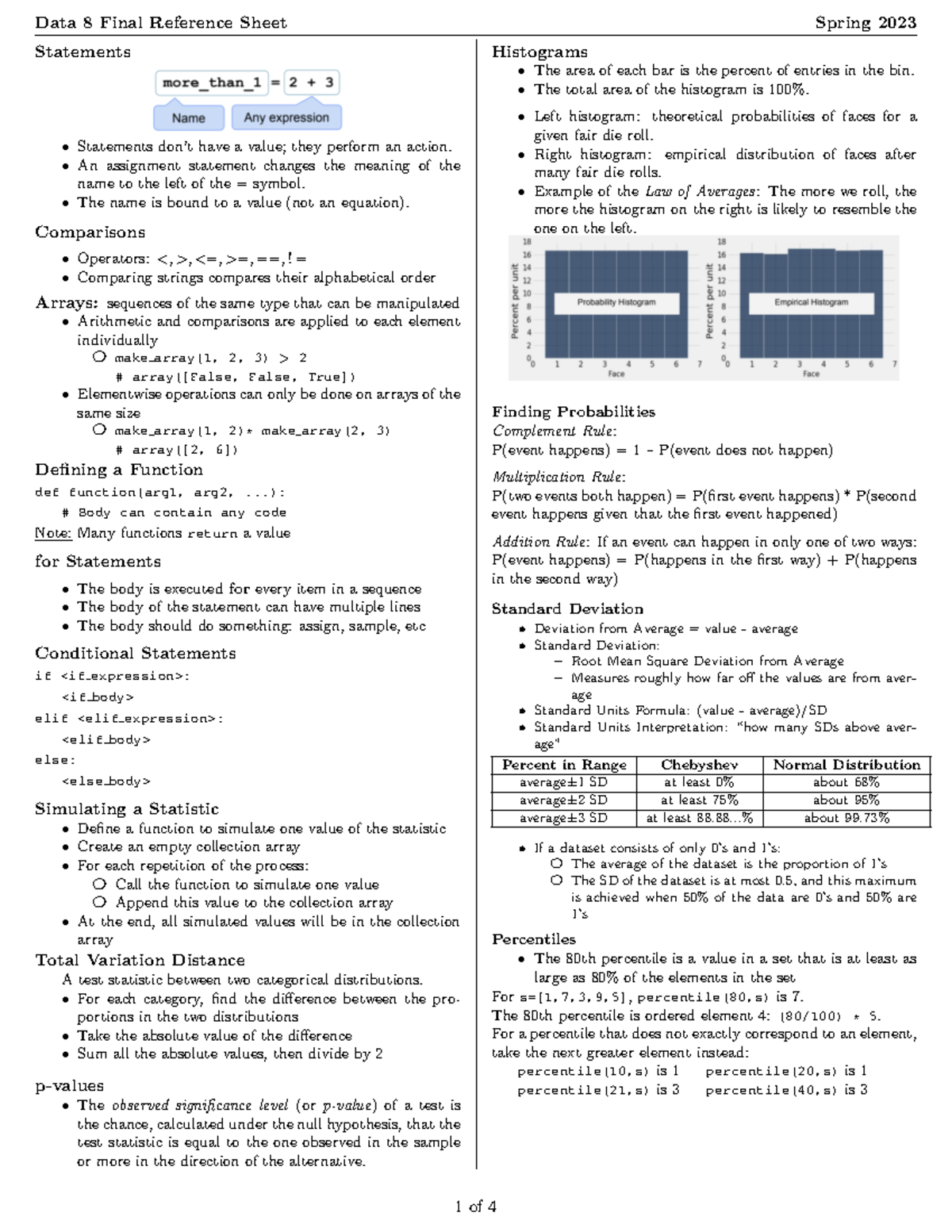 Data8 Reference Sheet - Summary Introduction to Data Science - Statements • Statements don’t ...