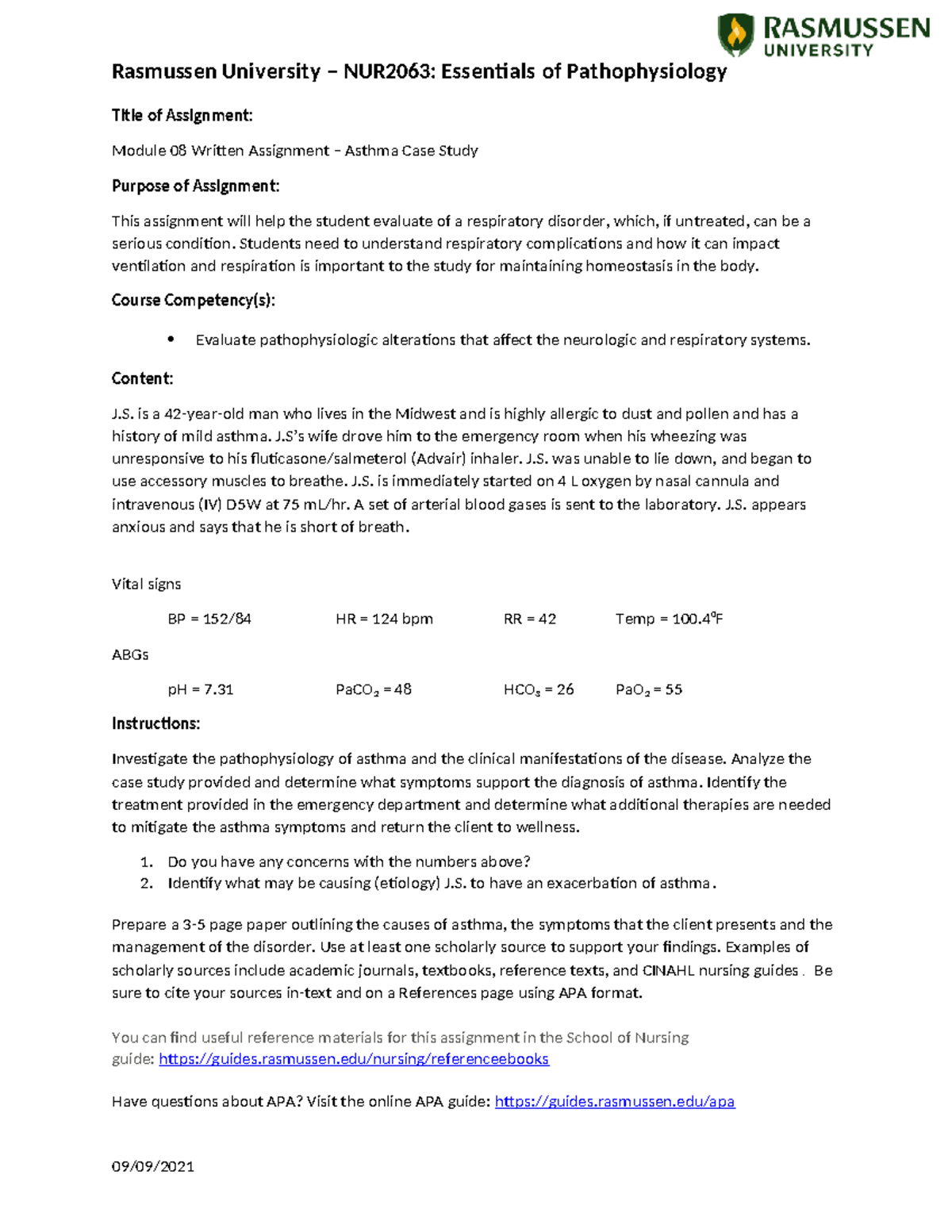 Asthma assignment module 8 (33) - Title of Assignment: Module 08 Written Assignment – Asthma ...