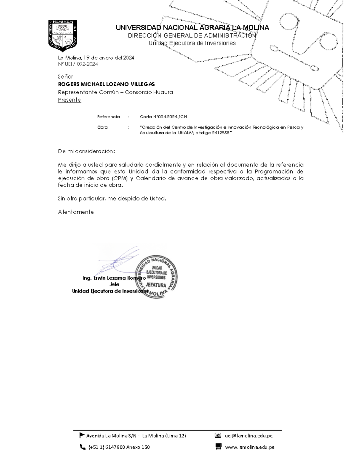 Carta UEI-092-2024 - Aprobacion Programacion de obra y calendario ...