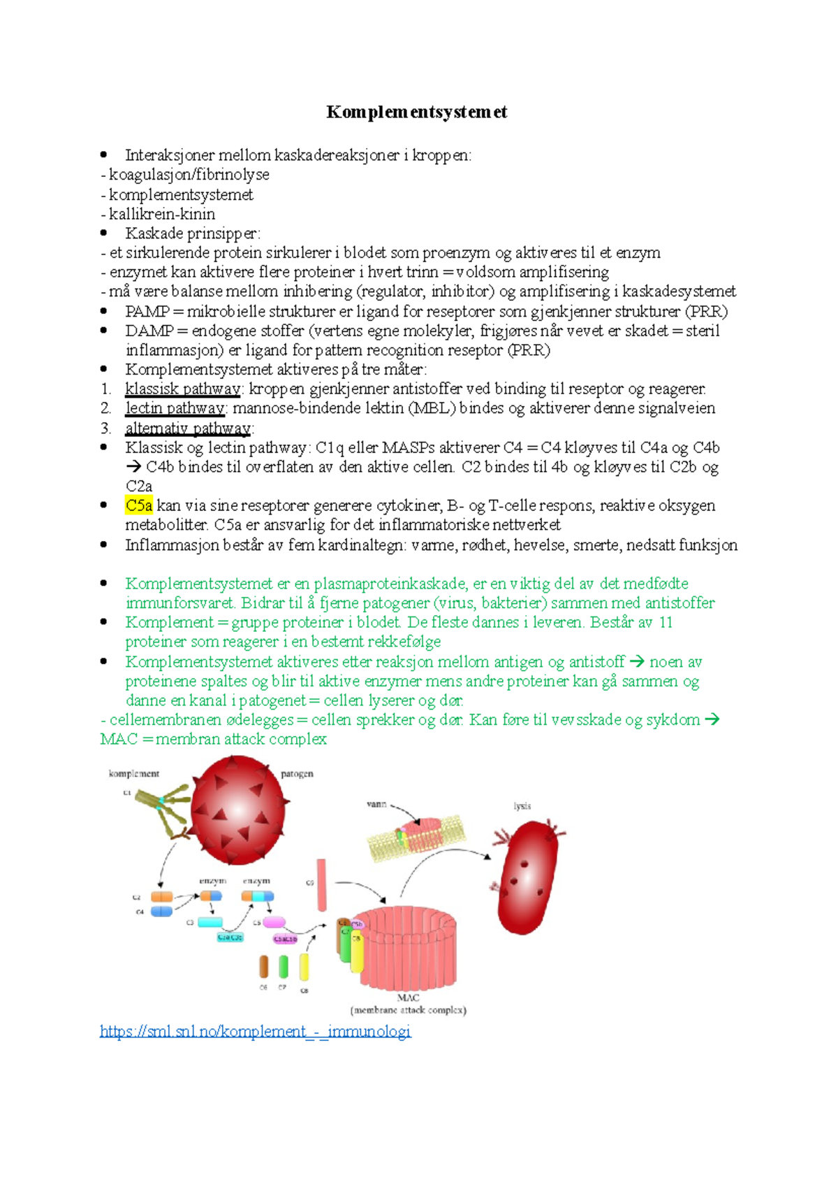 Komplementsystemet, uke 17 - Komplementsystemet Interaksjoner mellom ...