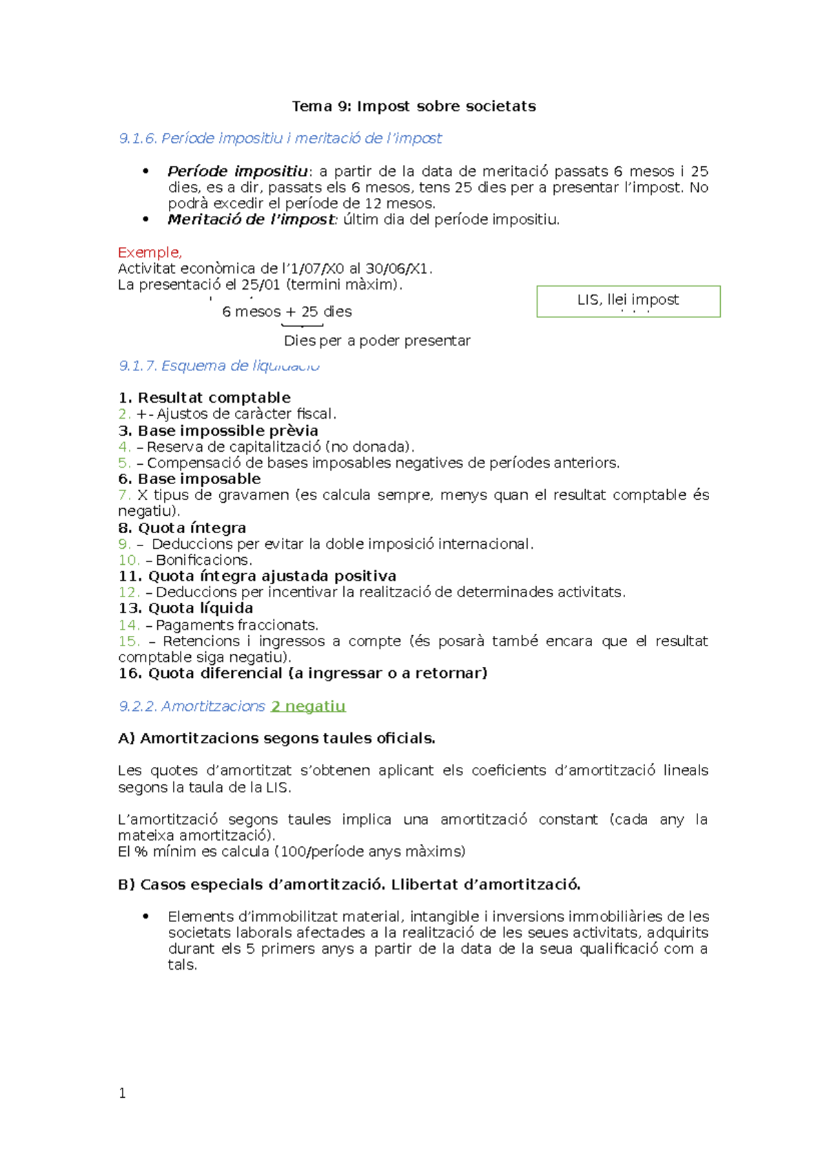 Resum - Tema 9: Impost sobre societats 9.1. Període impositiu i ...