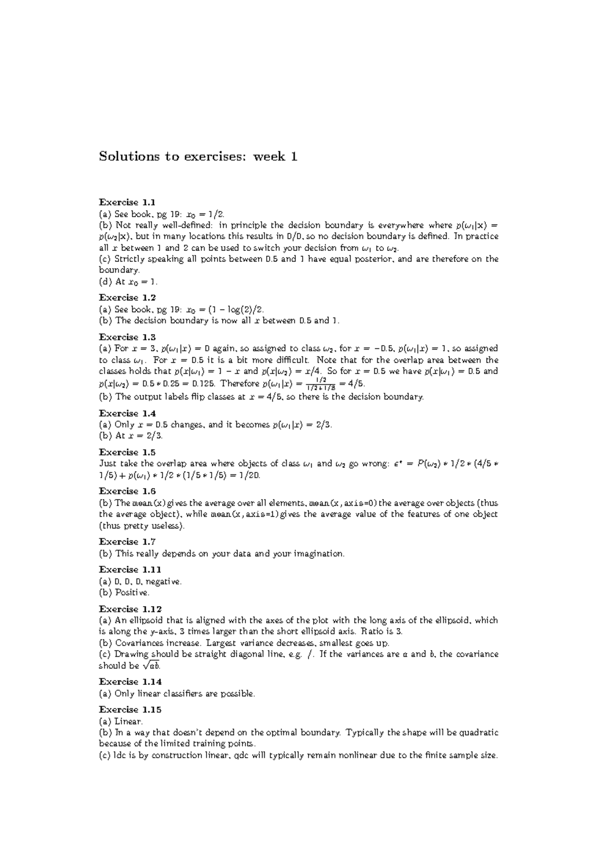 Exercises solutions week1 - Solutions to exercises: week 1 Exercise 1 ...