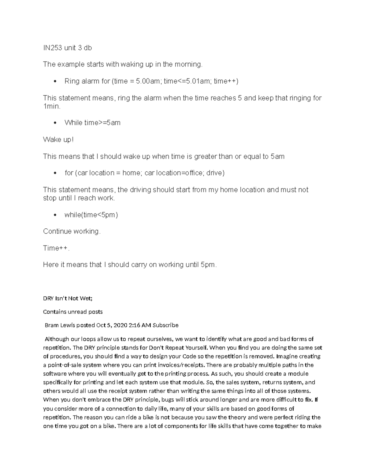 IN253 unit 3 db - IN253 unit 3 db The example starts with waking up in the morning. Ring alarm ...