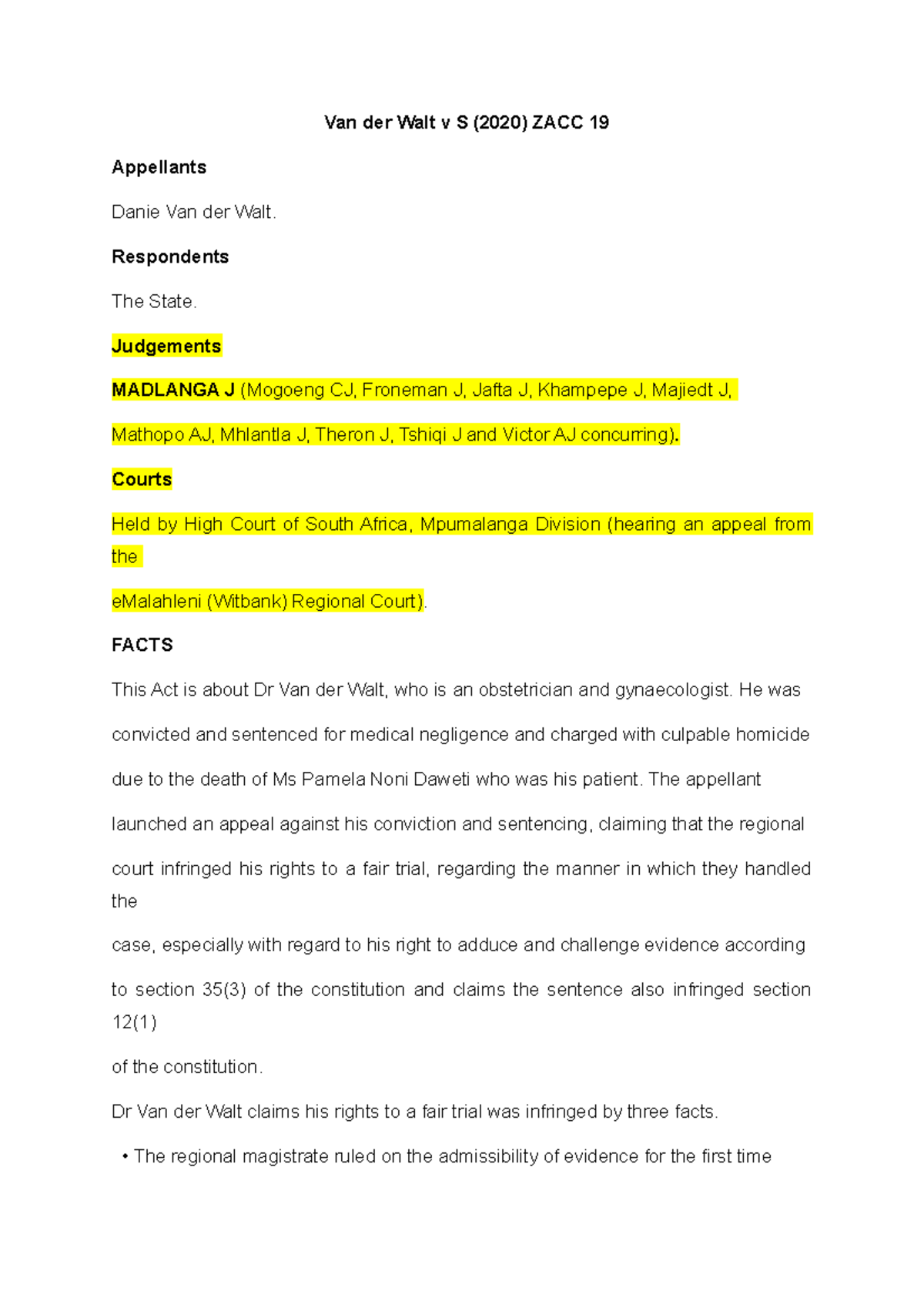 Van der Walt v S - CASE LAW - Van der Walt v S (2020) ZACC 19 ...