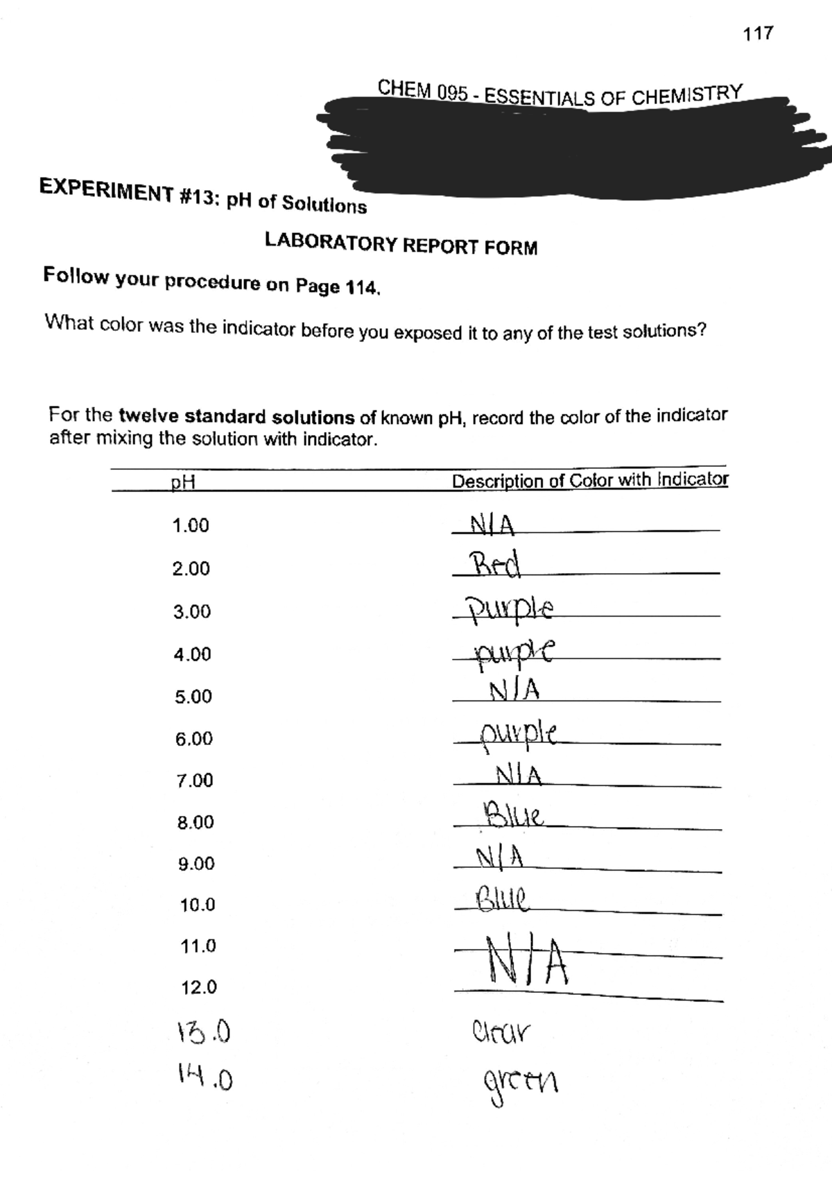 Chemistry lab (filled out) on p H docu - CHEM 095 - Studocu