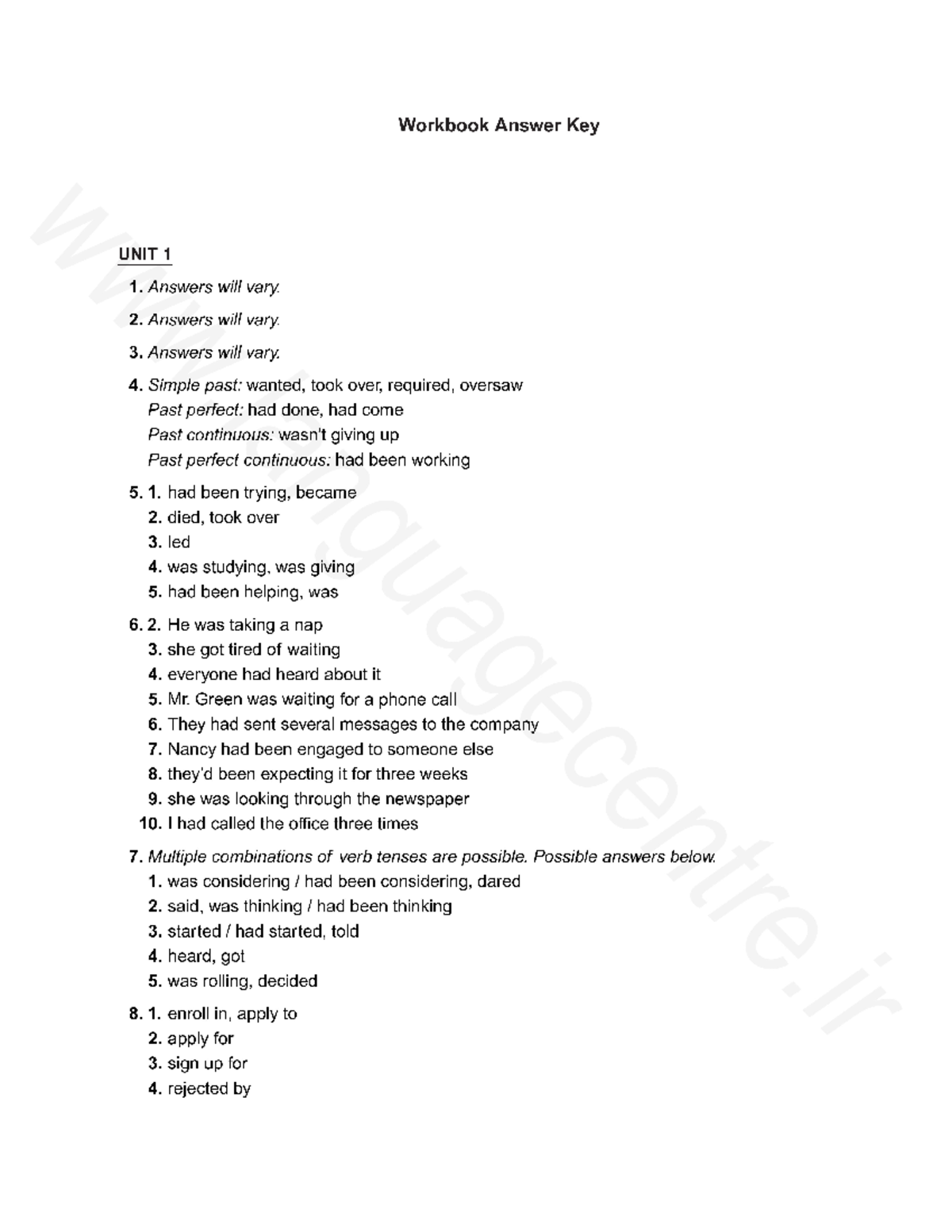 Summit 2A WB Answer Keys 3rd Edition - Workbook Answer Key UNIT 1 1. Answers will vary. 2 ...