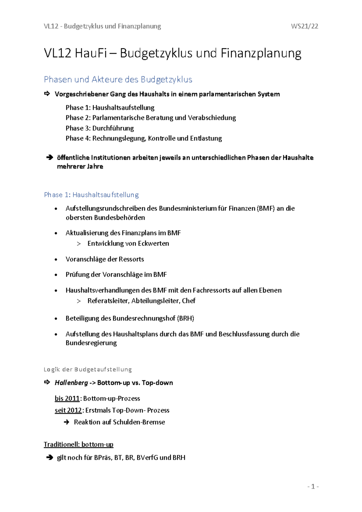 Hau Fi - Budgetzyklus und Finanzplanung - VL12 HauFi – Budgetzyklus und ...
