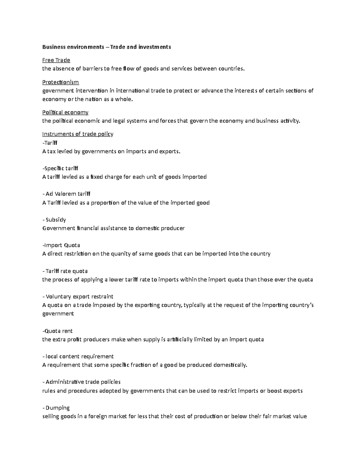 Global Revision - Exam Revision - Business environments Trade and ...