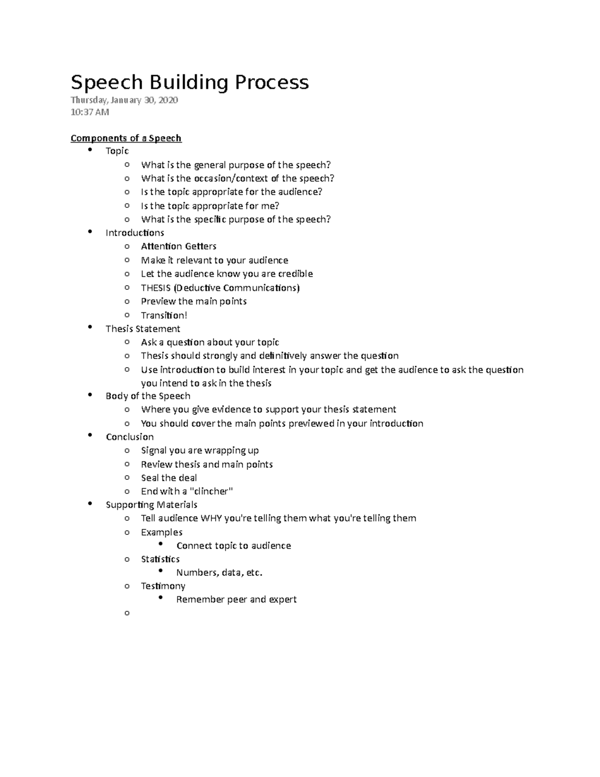 Speech Building Process - Speech Building Process Thursday, January 30 ...