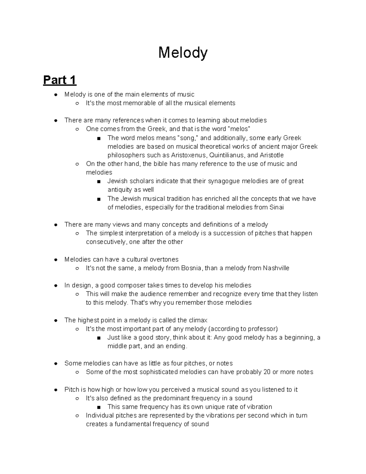 Notes on Melody mul1010 - Melody Part 1 Melody is one of the main ...