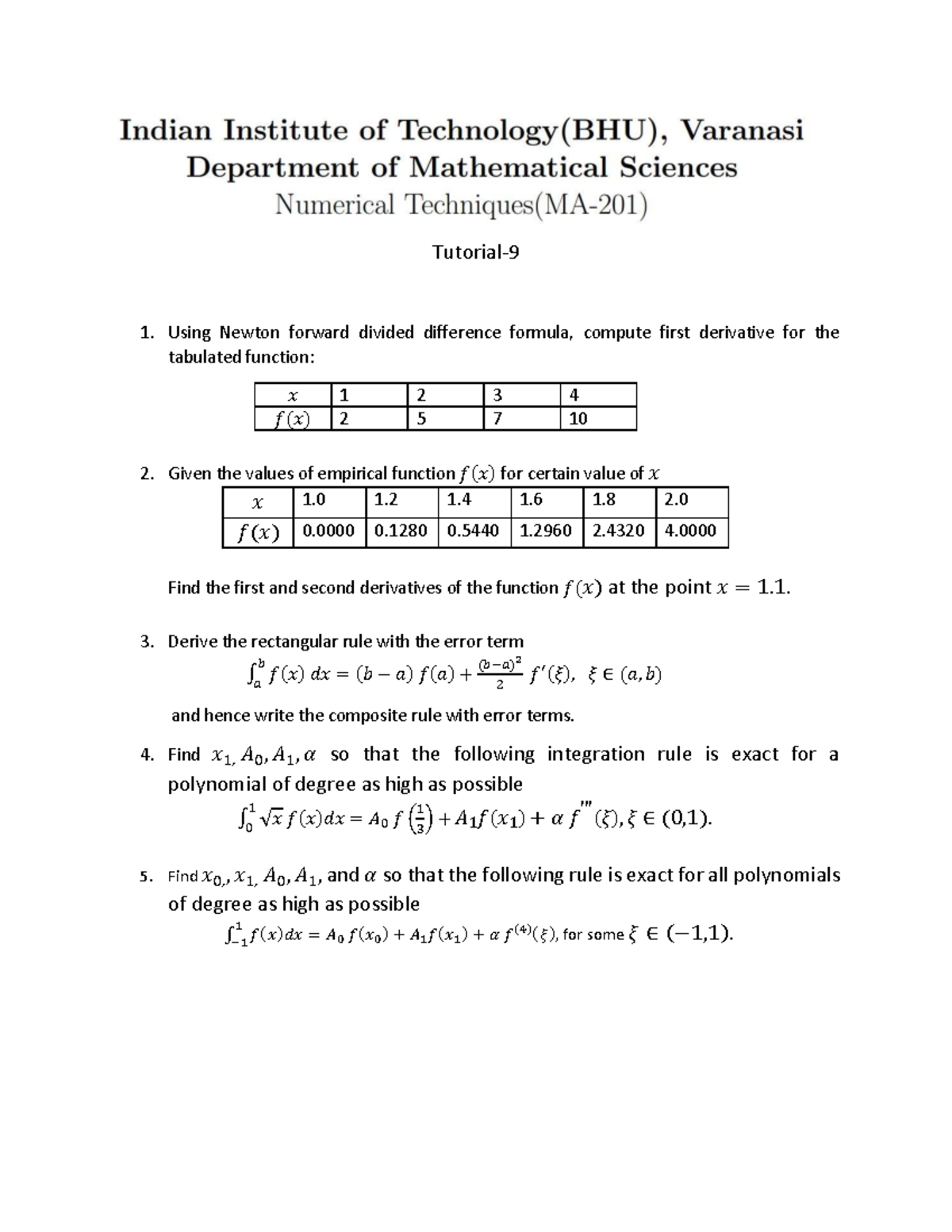 Tutorial 9 - Tutorial- 1. Using Newton forward divided difference ...