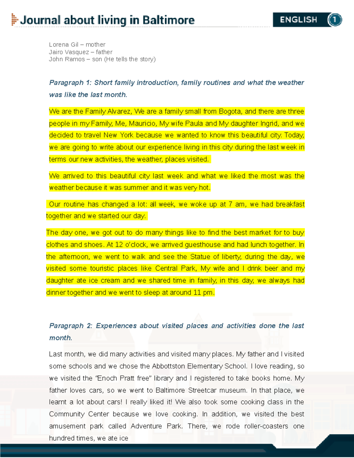 Baltimore our new city - en ingles para ayuda - Lorena Gil – mother ...