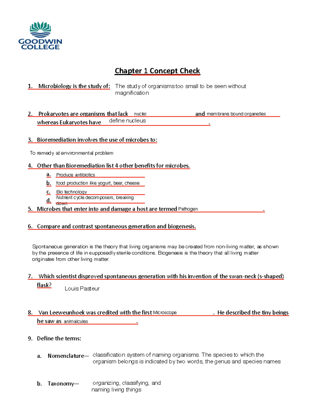 Chapter 1 Concept Check BIO235 - Chapter 1 Concept Check Microbiology is the study of ...