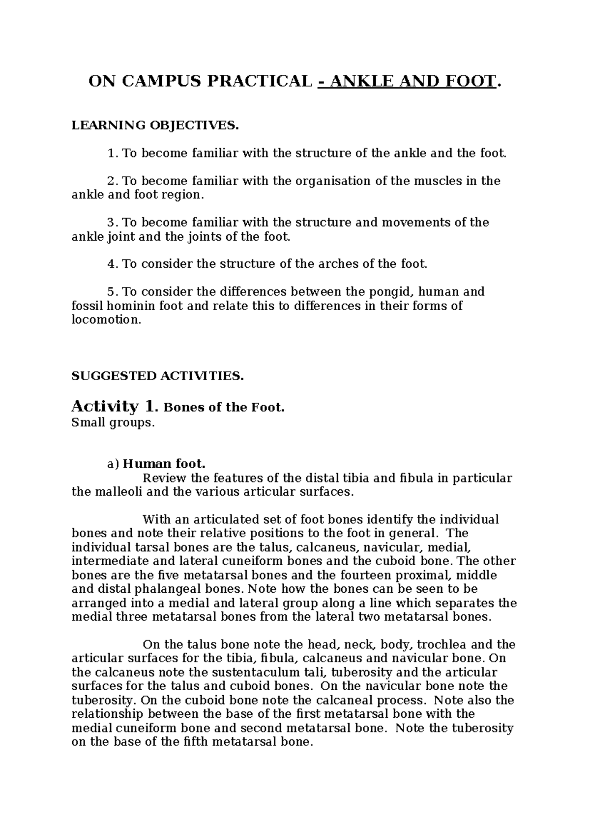 On campus prac - Ankle and Foot - ON CAMPUS PRACTICAL - ANKLE AND FOOT ...