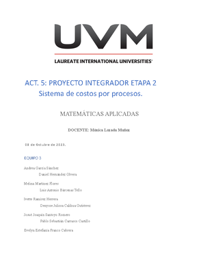 A1 EQ3 - MATEMATICAS - MATEMATICAS APLICADAS U1. Algebra Actividad 1. Ejercicios prácticos ...