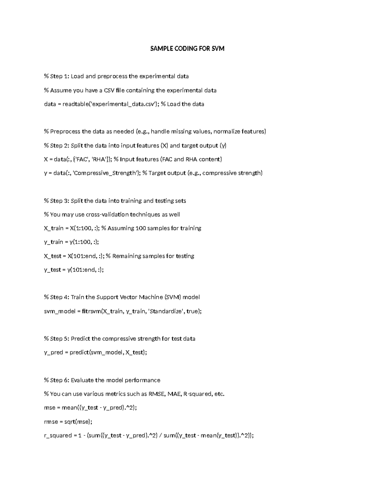 Sample Coding FOR SVM - machine learning - SAMPLE CODING FOR SVM % Step 1: Load and preprocess ...