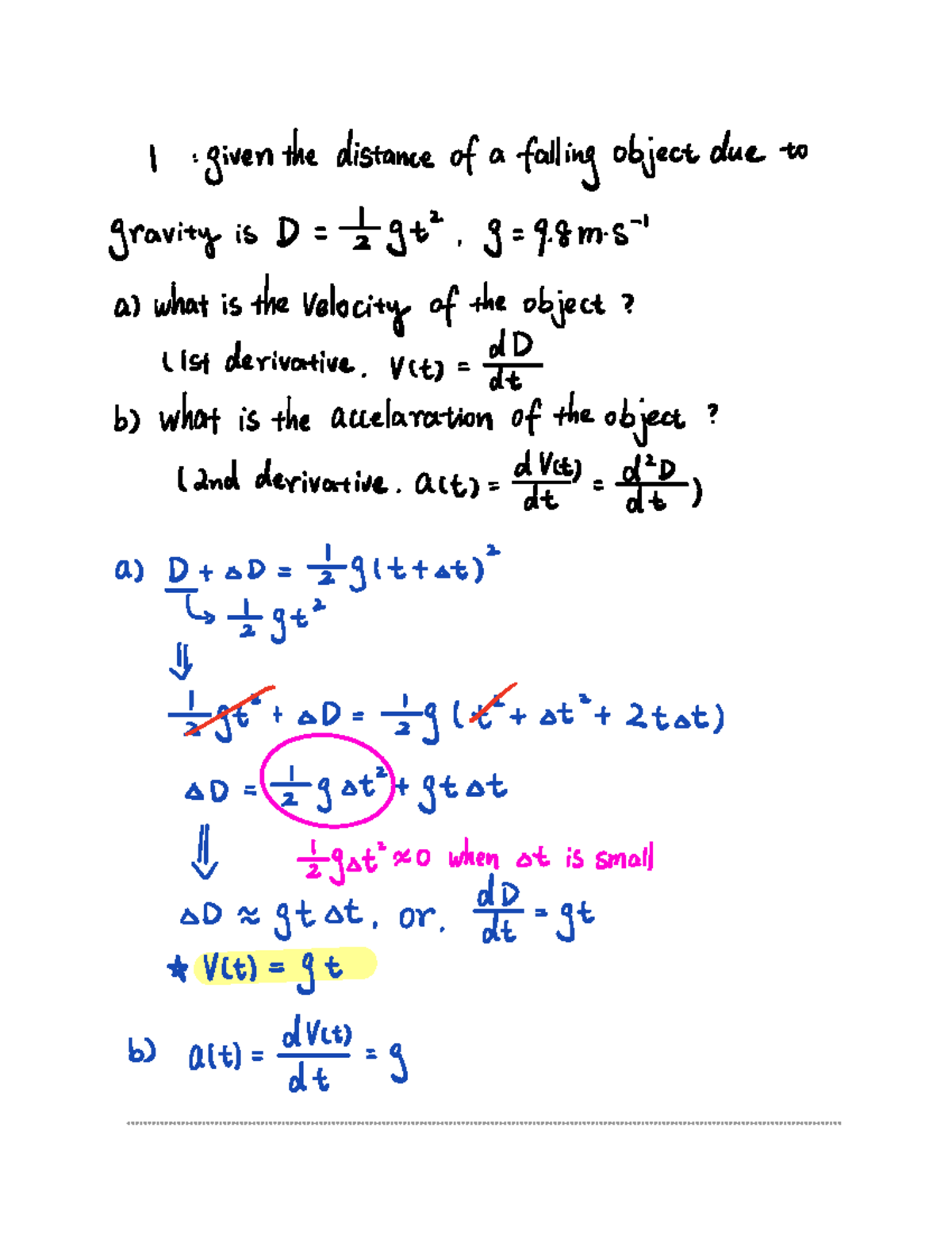 23W-Worksheet 1-1,2,3 - I given the distance of a falling object due to ...