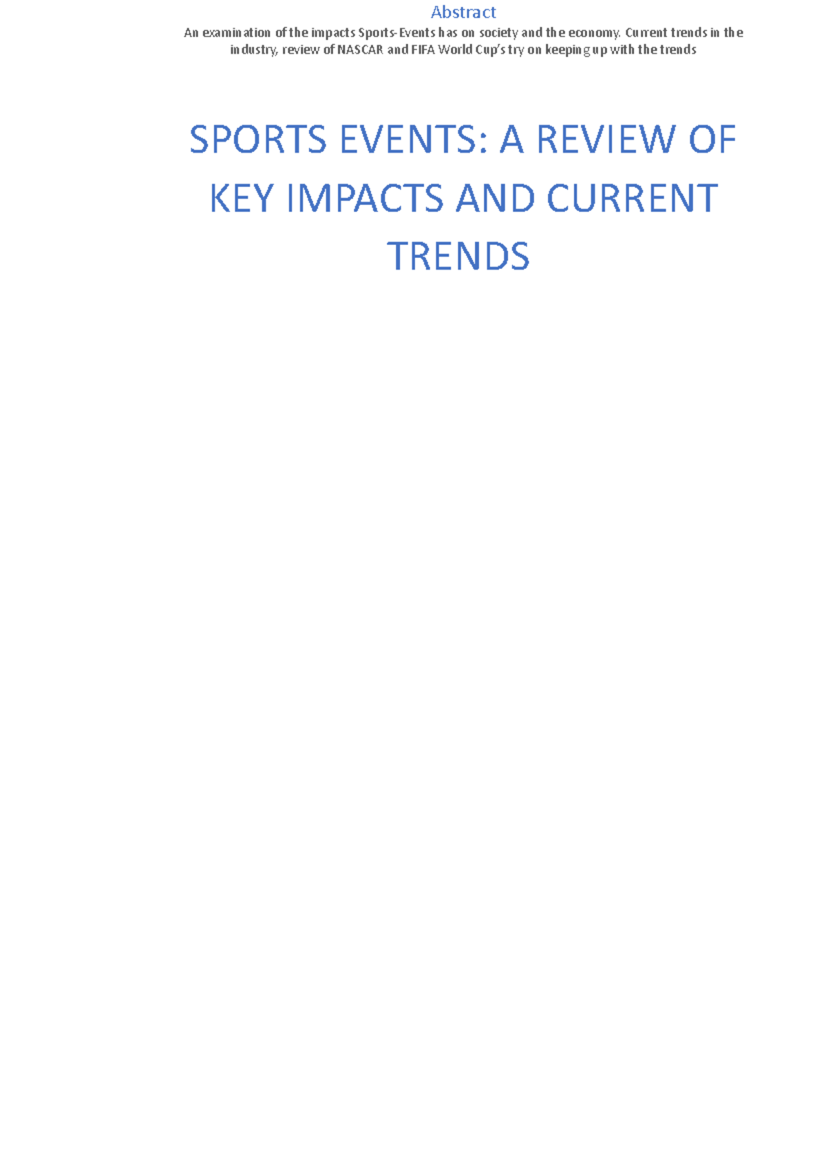 Understanding events 2 - SPORTS EVENTS: A REVIEW OF KEY IMPACTS AND ...