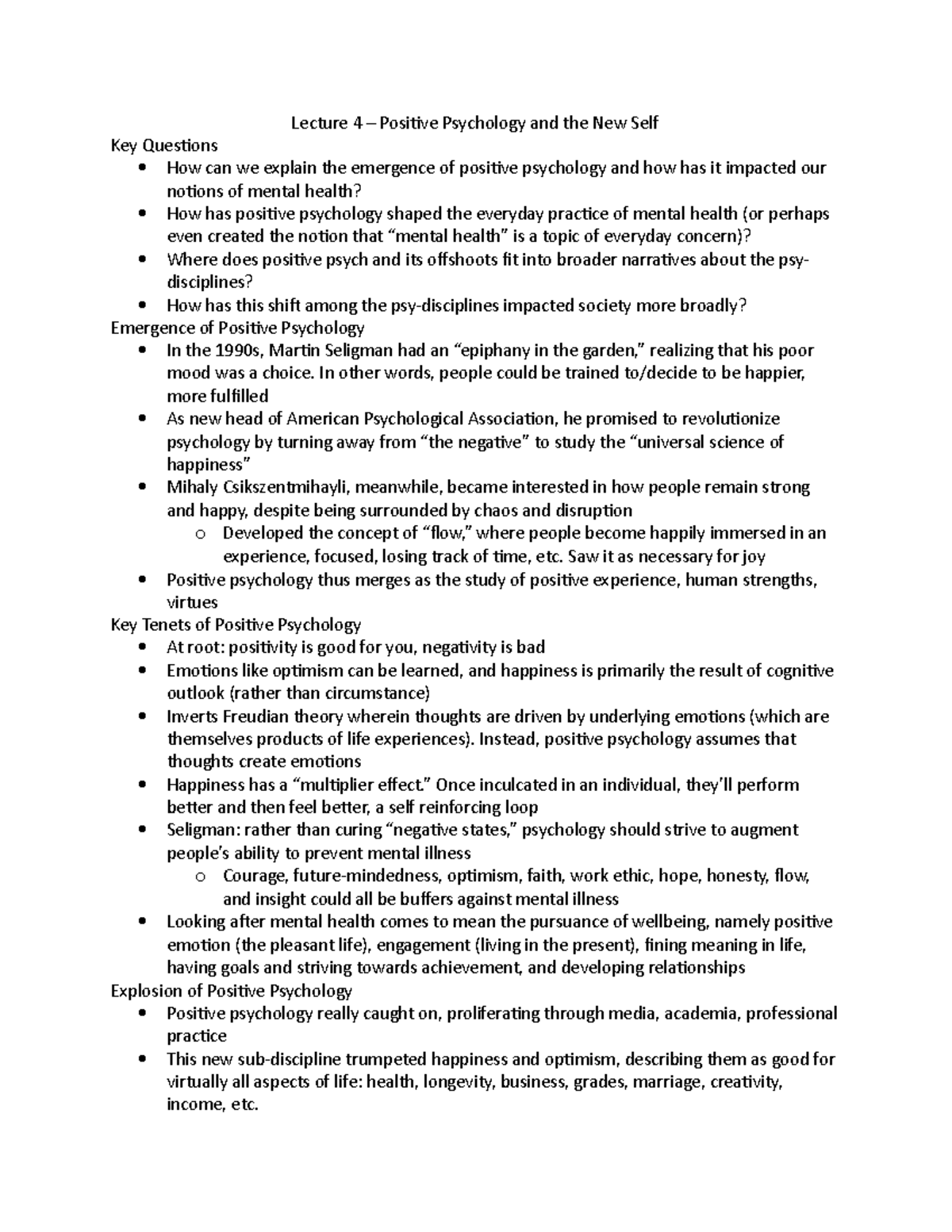 Hlthage 2GG3 Lecture 4 - Lecture 4 – Positive Psychology and the New Self Key Questions How can ...