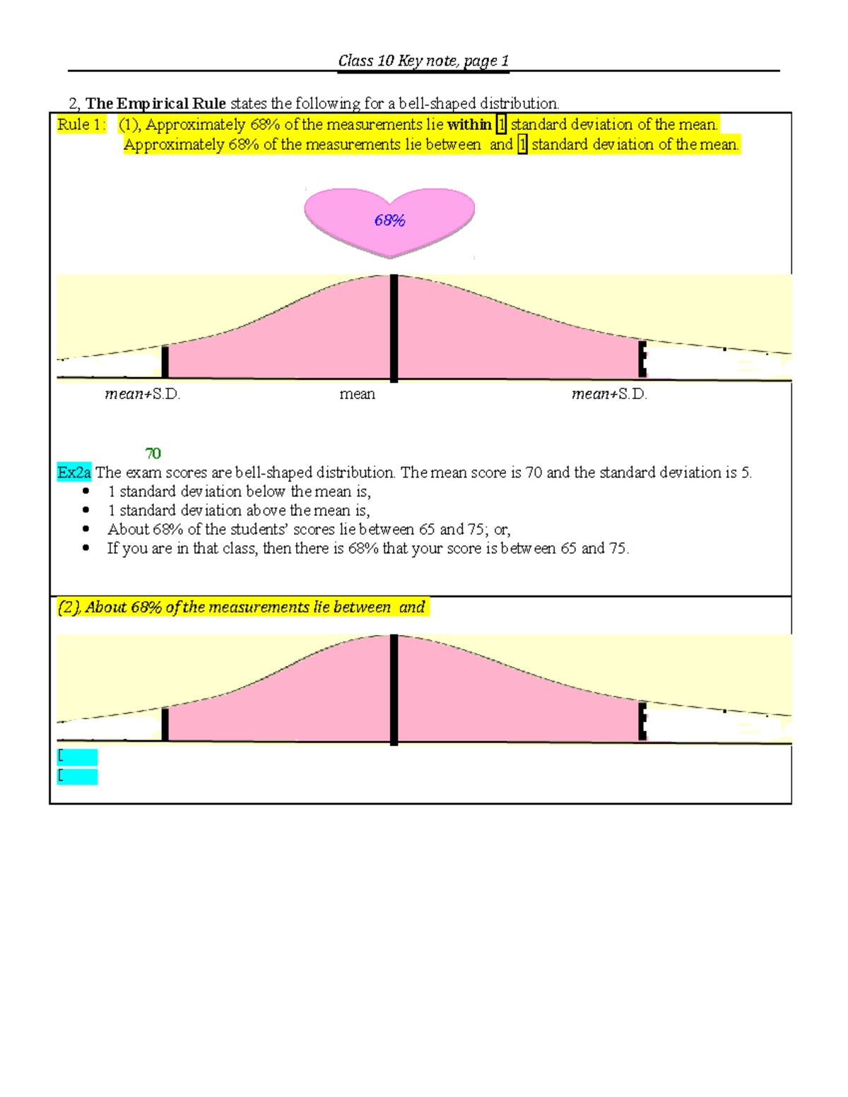 Class 10 student note - n/a - 2, The Empirical Rule states the ...