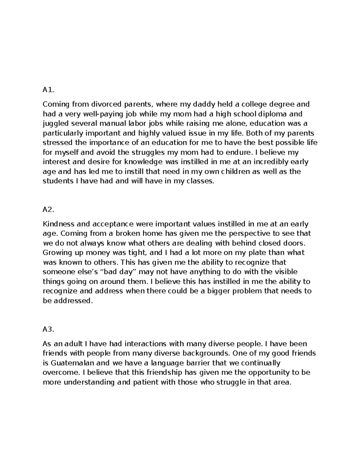 D096 Task 1 - Task 1 passed - A1. Coming from divorced parents, where ...