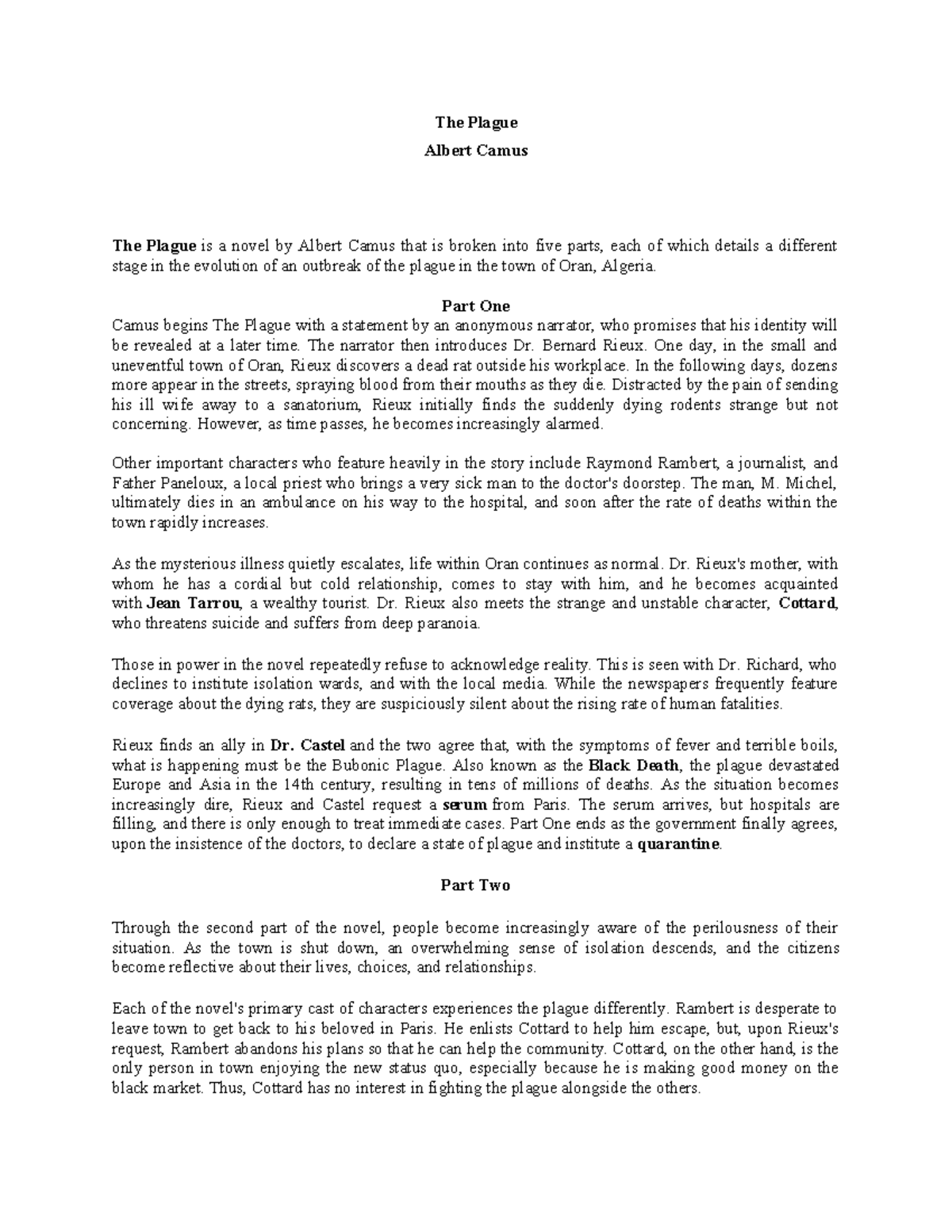 world literature - The Plague Albert Camus The Plague is a novel by ...