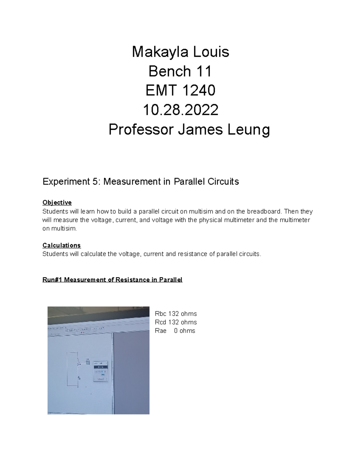 Lab 5 - lab 5 - Makayla Louis Bench 11 EMT 1240 10. Professor James ...