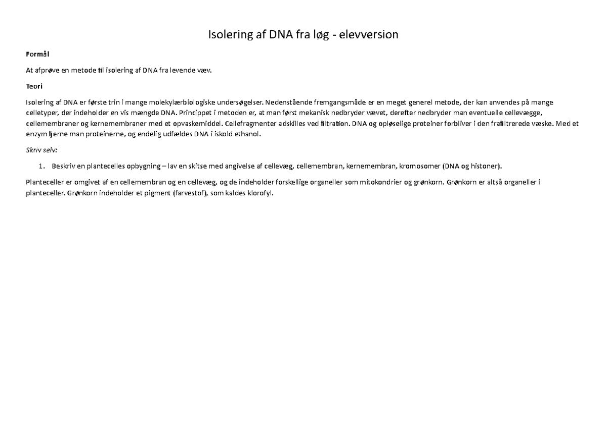 Isolering af DNA fra løg øvelsesvejledning indsæt billeder - Isolering af DNA fra løg ...