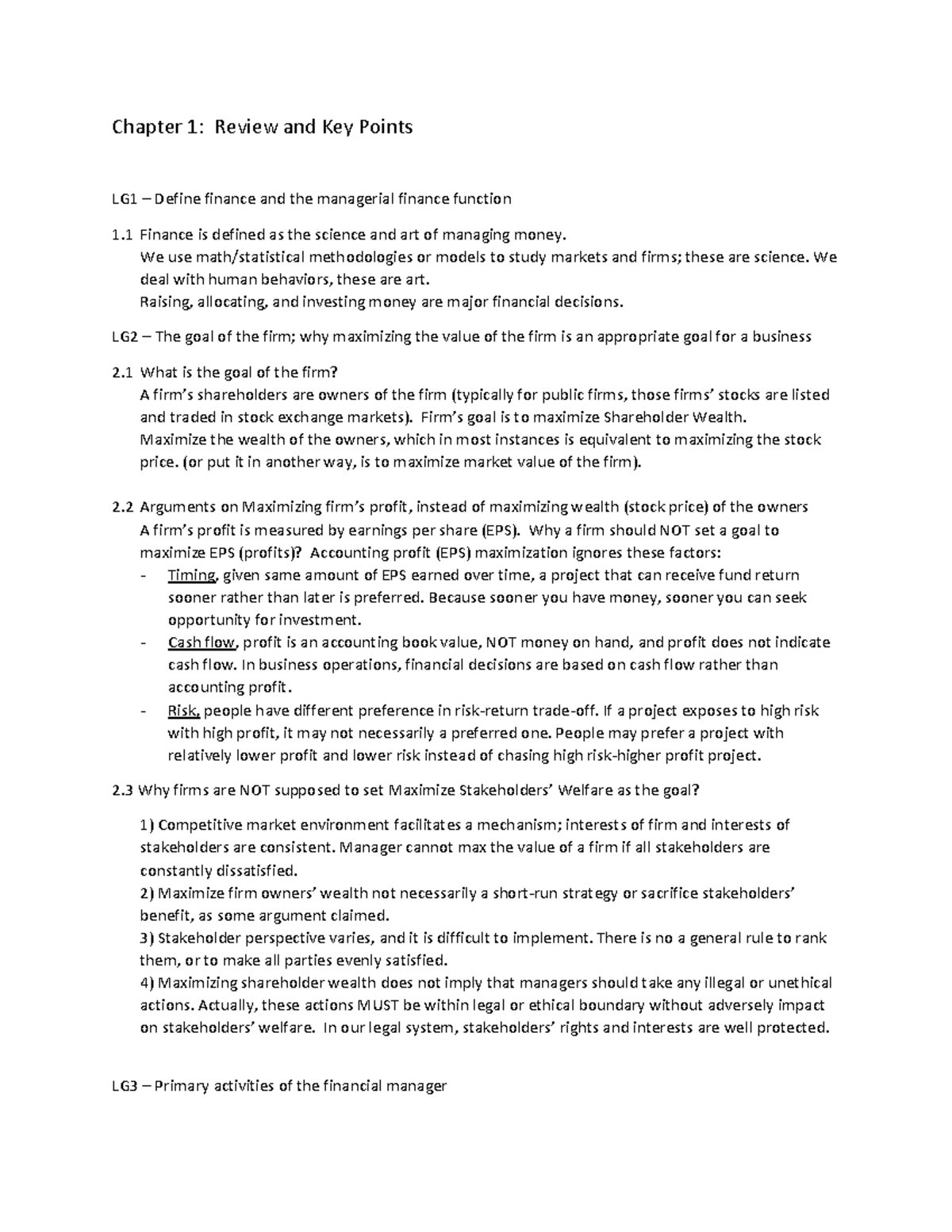 Chapter 1 Review and Key Points - Chapter 1: Review and Key Points LG1 ...