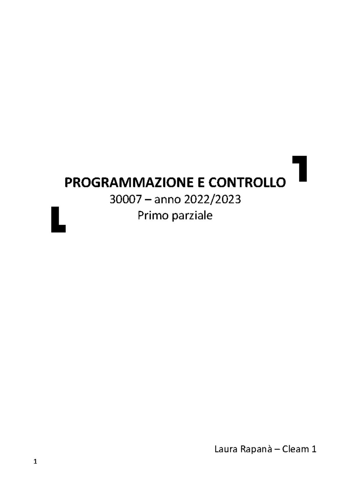 Programmazione E Controllo - PROGRAMMAZIONE E CONTROLLO 30007 – anno ...