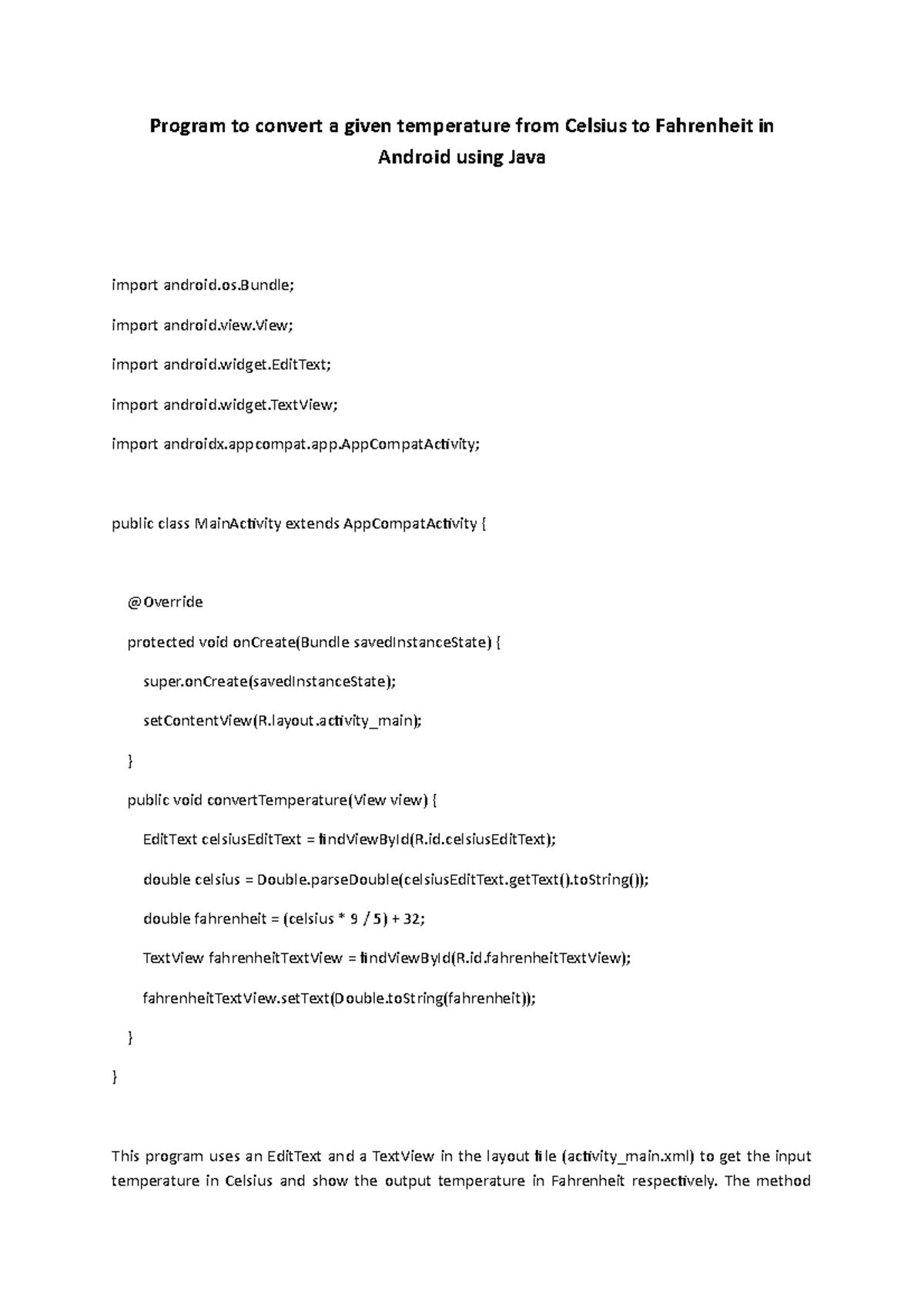 Celsius To Fahreniet Android Using Java Program To Convert A Given