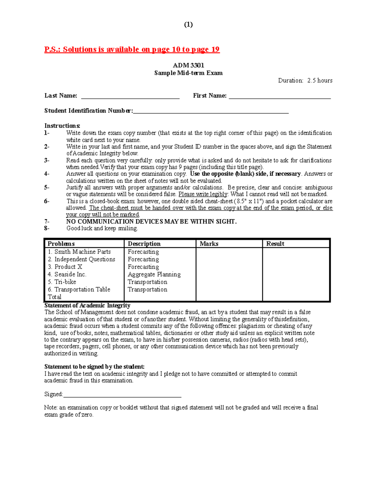 Sample/practice exam 2016, questions and answers - (1) P.: Solutions is ...