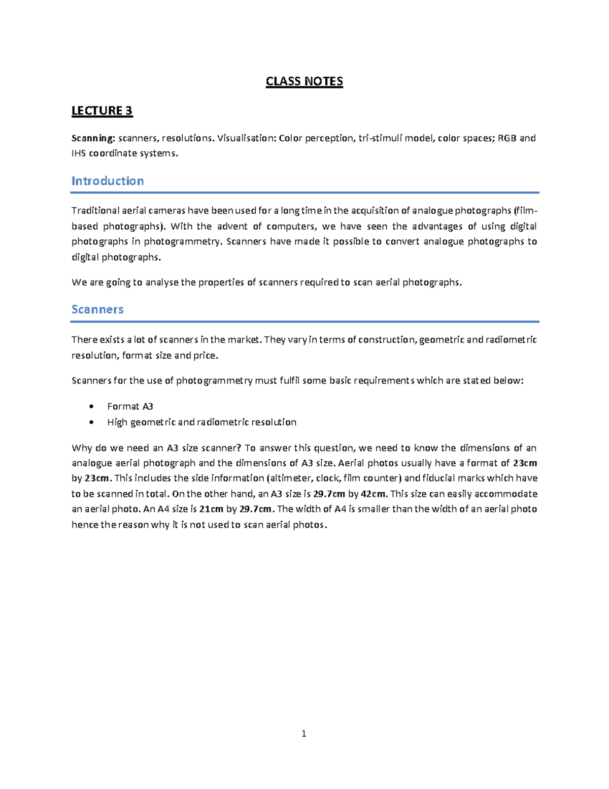 03 Lecture 3 Scanning-1 - CLASS NOTES LECTURE 3 Scanning: scanners ...