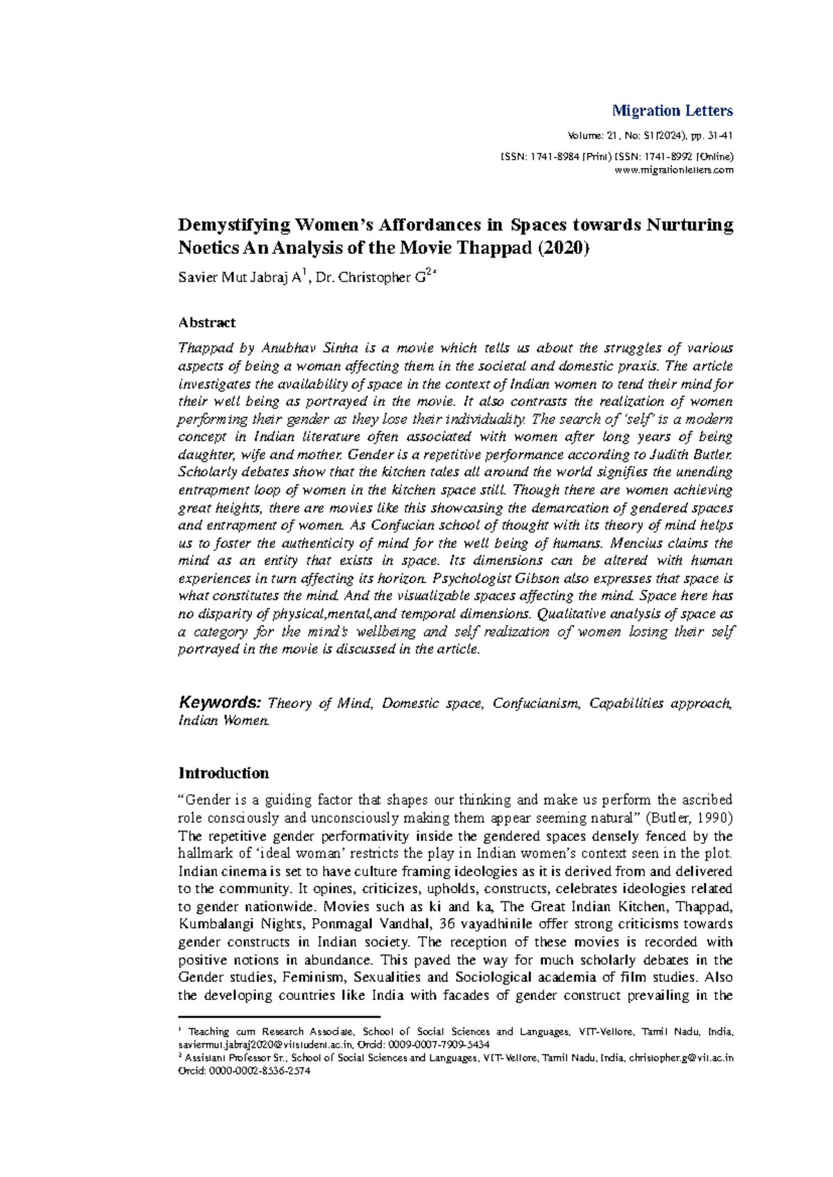 Demystifying Women’s Affordances in Spaces towards Nurturing Noetics An Analysis of the Movie ...