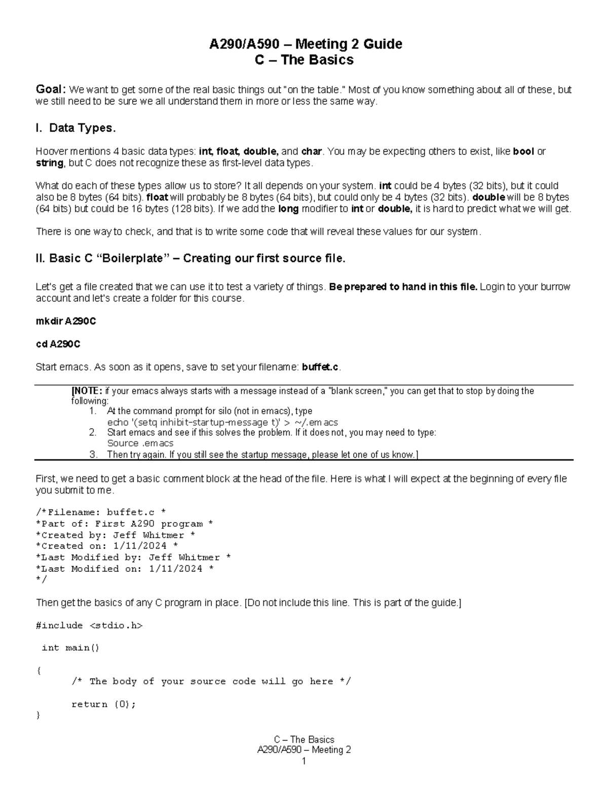A290C Meeting 2 Basics S24 - C – The Basics A290/A590 – Meeting 2 A290 ...