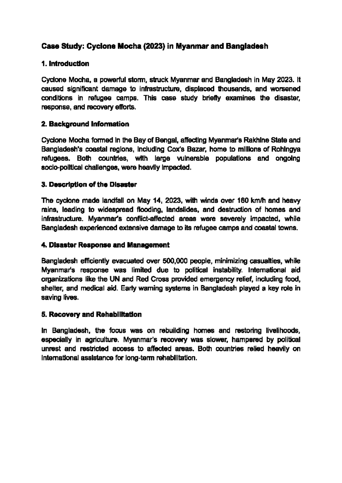 Case study - Case Study: Cyclone Mocha (2023) in Myanmar and Bangladesh ...