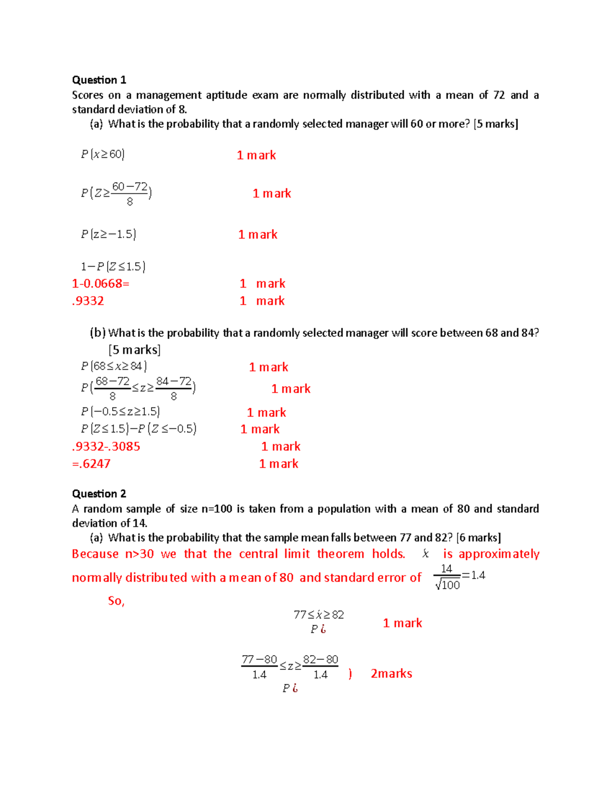 BUS 300 Sprin 2018 HW1 Answers - Question 1 Scores on a management ...