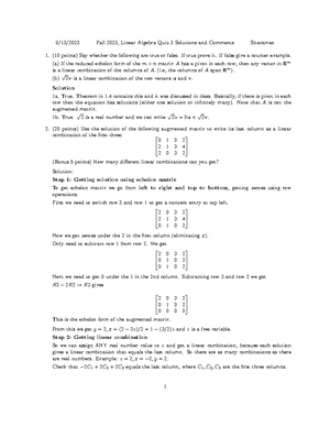 Linear-f23-test1s - TEST - 9/22/2023 Fall 2023, Linear Algebra Test 1 ...