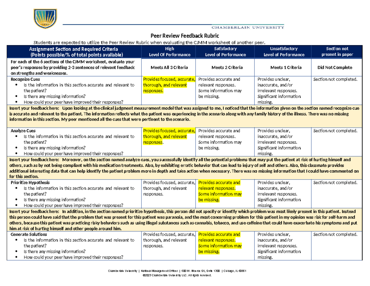 NR 326 anonymous peer review CJMM - i-Human Patients® Assignment Peer ...