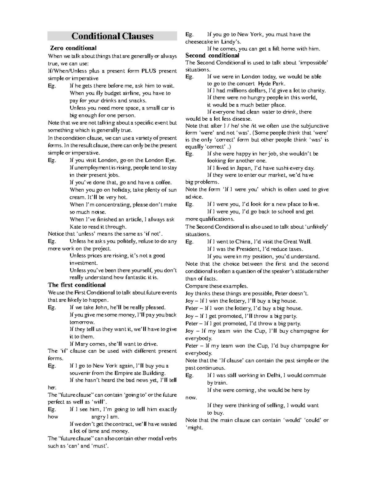 English Practice test- Conditional Clauses - Conditional Clauses Zero ...