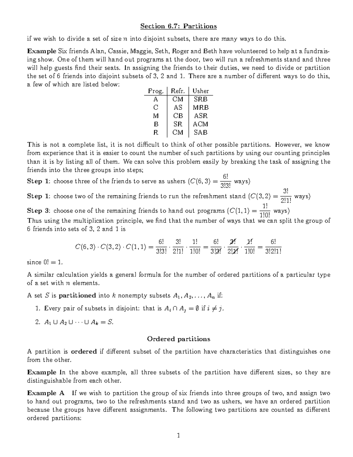Lecture notes 7 - Partitions - Section 6: Partitions if we wish to ...