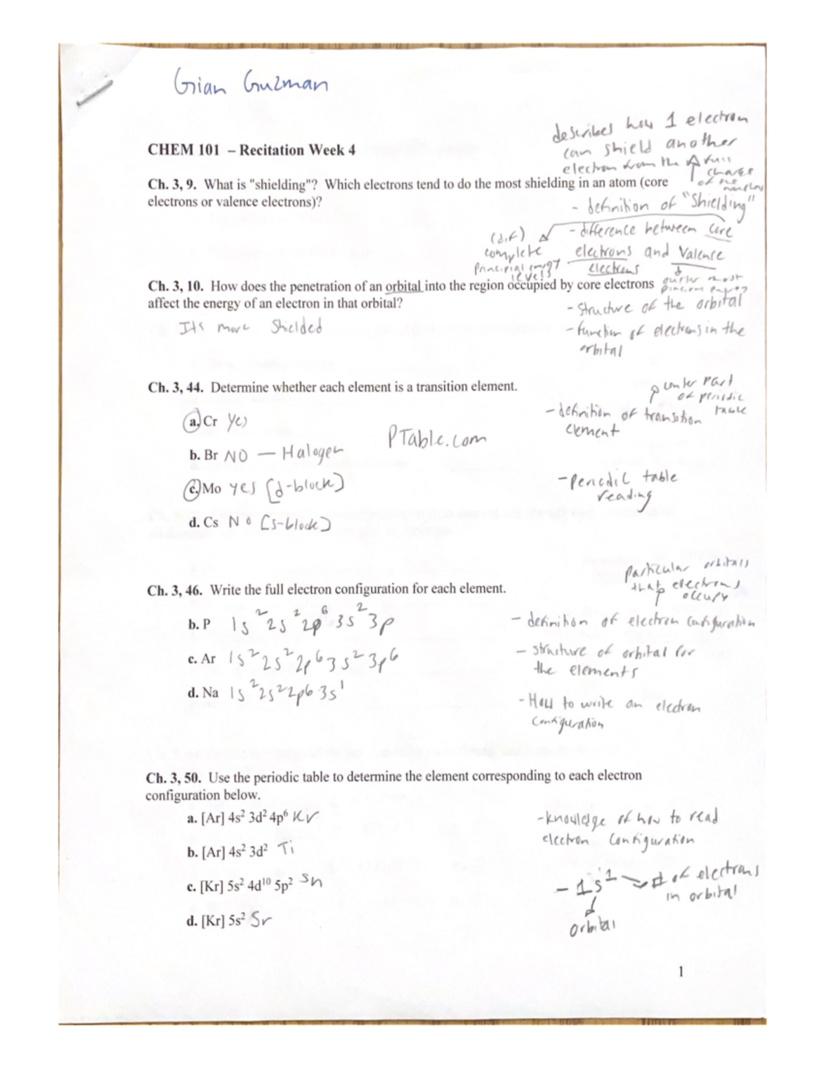 CHEM 101 - Recitation Week 4 - CHEM 101 - Studocu