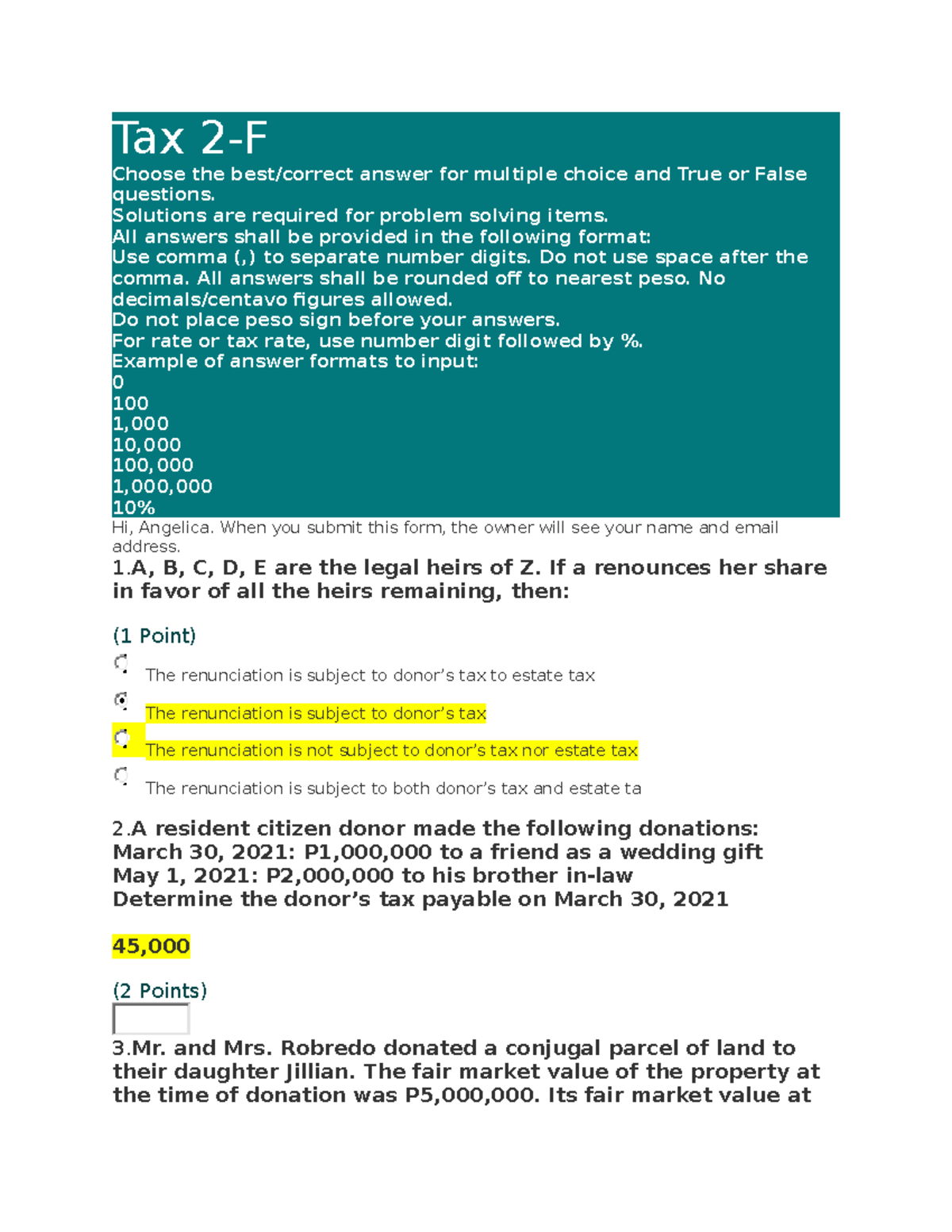 Taxation 2 Practice Materials 2nd Year College Tax 2 F Choose The