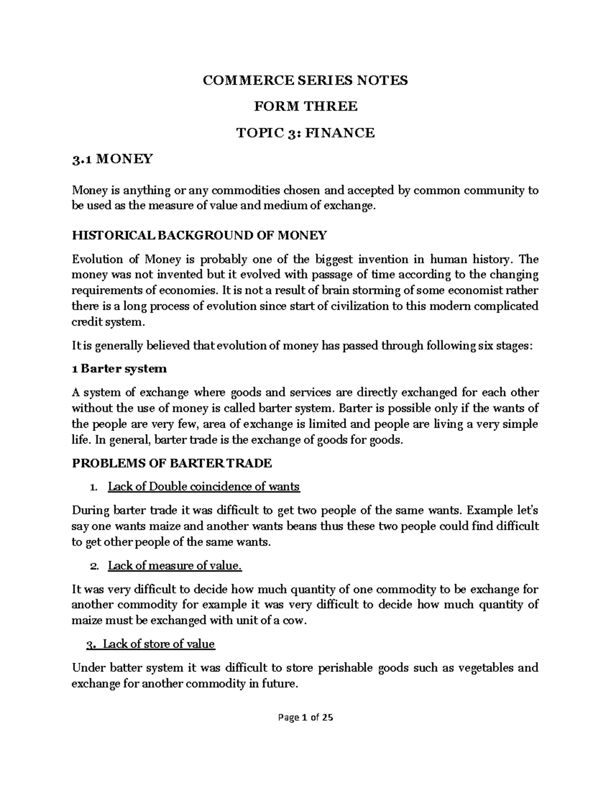 Commerce Series Notes finance - COMMERCE SERIES NOTES FORM THREE TOPIC ...